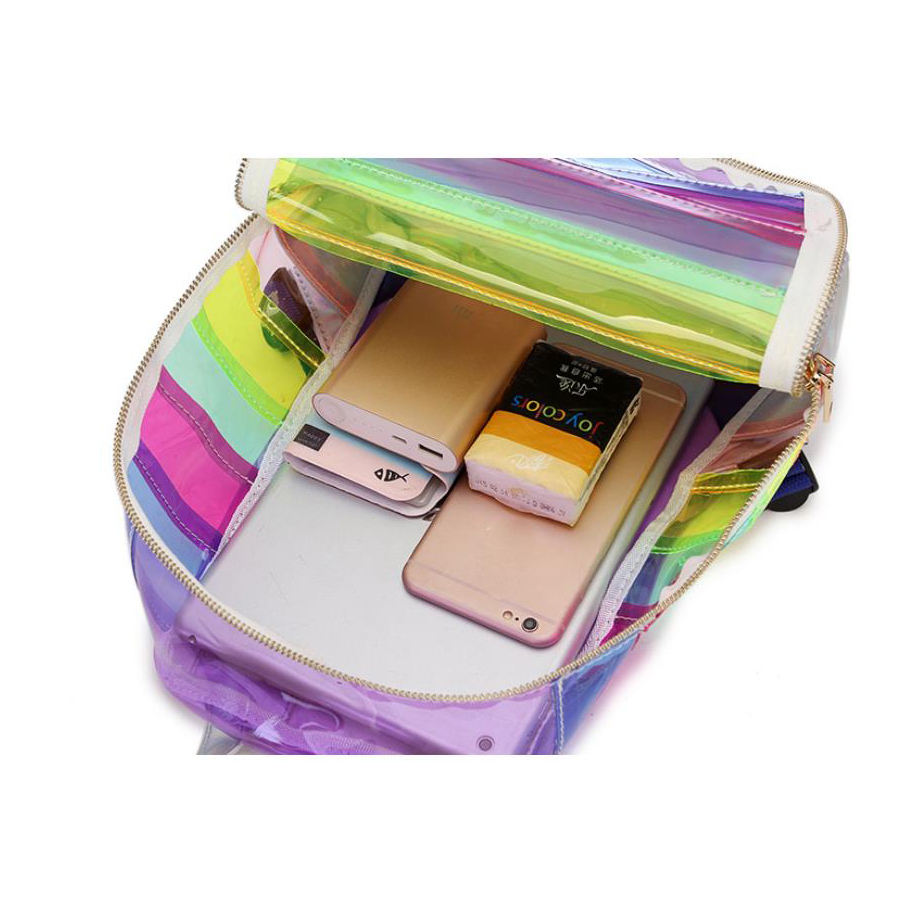 Female Stripe Splicing Laser Clear Backpack